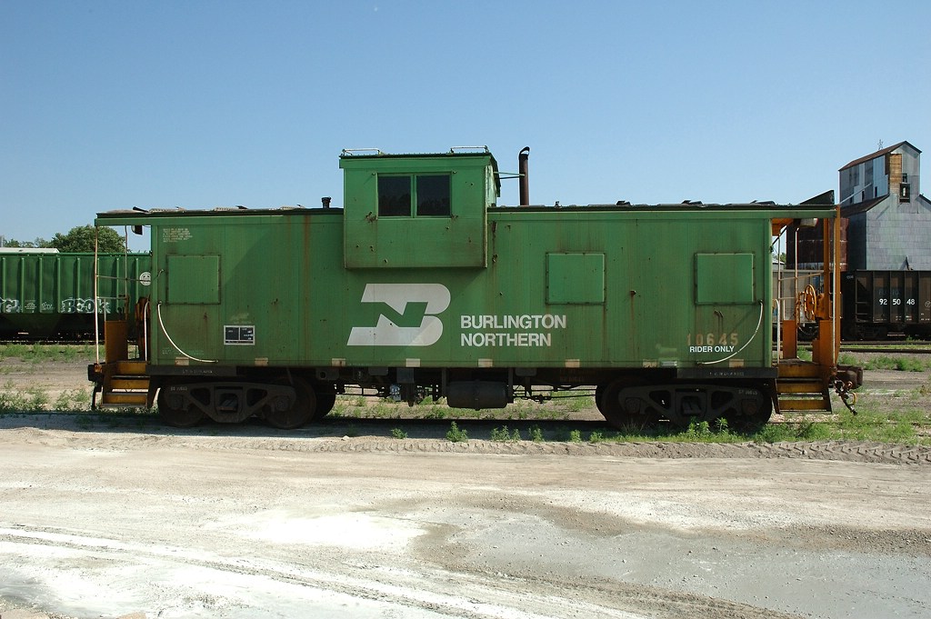 BN 10645, Wide-Vision Caboose, ex C&S 10645, awaits assignment in the BNSF Yard